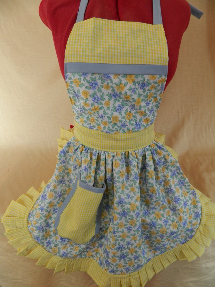 Vintage 50s Style Full Apron Pinny - Blue, Whit... - Folksy