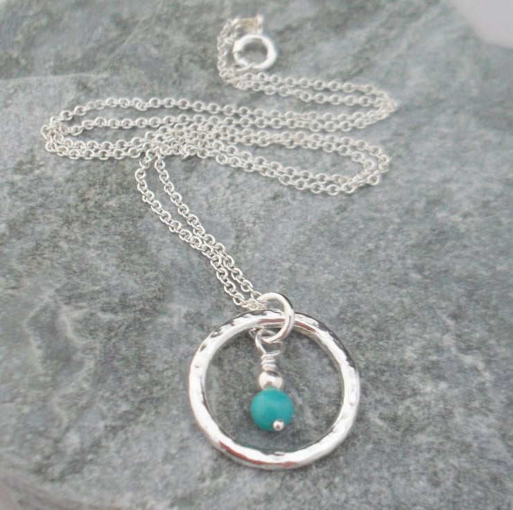 Sterling Silver Circle Pendant With Turquoise S... - Folksy