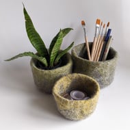 Trio of nesting wool felt pots - light grey and... - Folksy