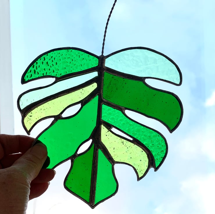 Stained Glass Swiss Cheese Plant Leaf Suncatche... - Folksy