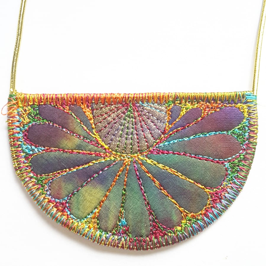 Stitched Silk Textile Necklace - Folksy