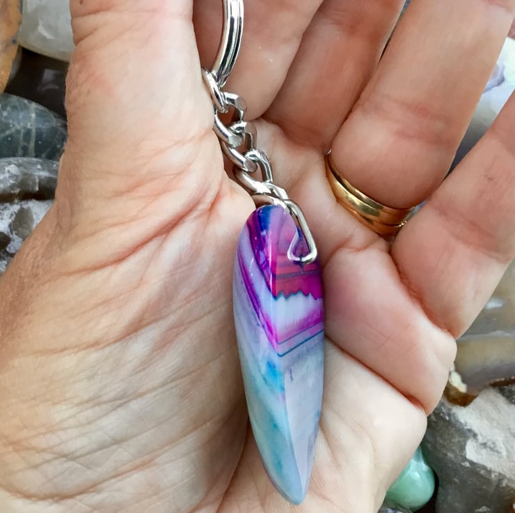 Double Heart! Pretty Agate Gemstone Heart Keyr... - Folksy