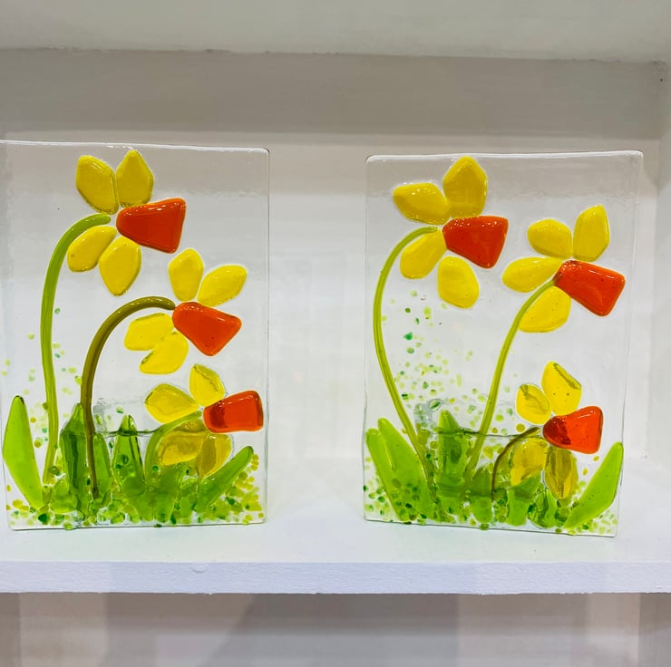 Unique fused glass daffodil tea light holder s... - Folksy