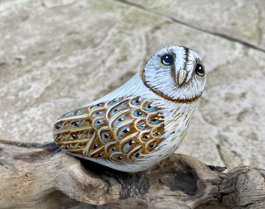 Barn owl painted rock garden stone pebble painting - Folksy