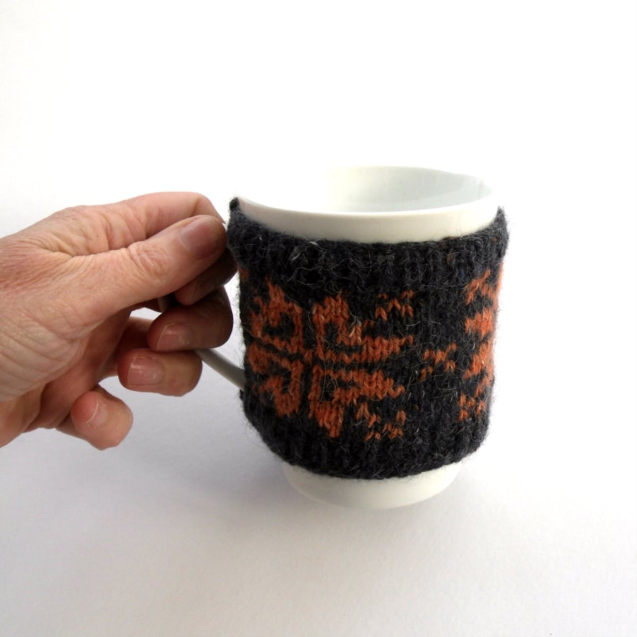 Wool Mug Hug , hand knit fairisle cosy - Folksy
