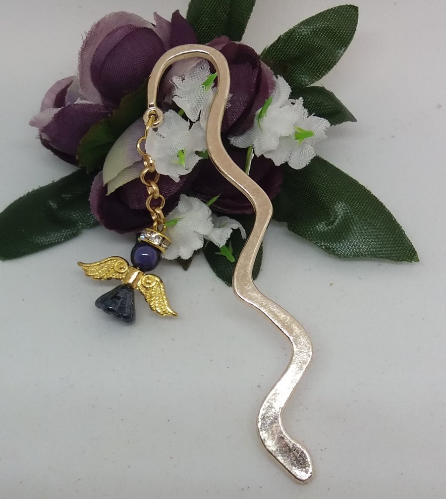 Wavy bookmark with black flower Angel - Folksy