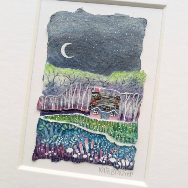 Twilight Cottage - Original miniature collage. ... - Folksy
