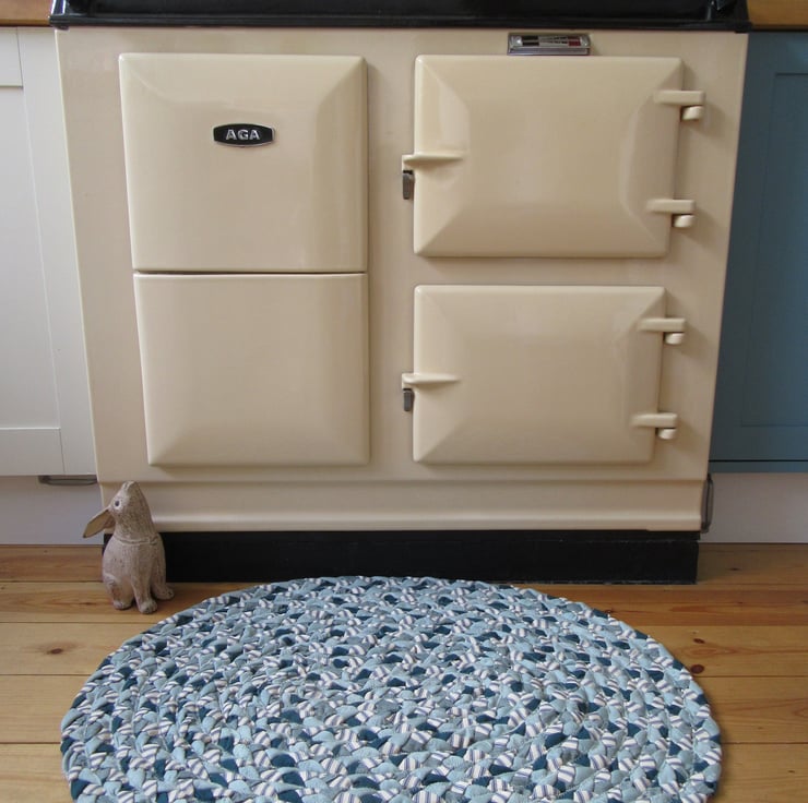 Handmade hand braided green and blue oval rug - Folksy