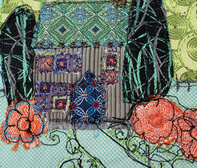 Textile Art Fabric Picture Landscape Country House - Folksy