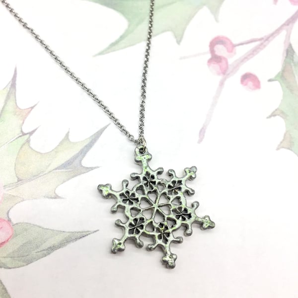 Silver Wooden snowflake pendant winter festive ... - Folksy