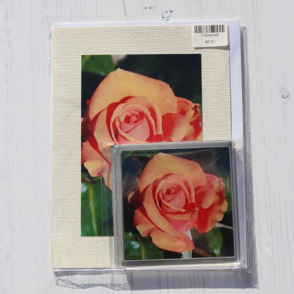 Photo card & acrylic coaster of a peach col... - Folksy