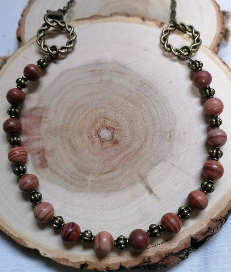Tiger Skin Jasper & Antique Bronze Necklace - Folksy