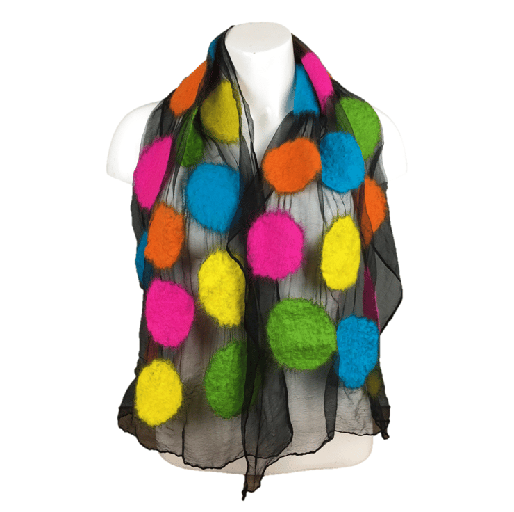 Nuno felted scarf, black silk chiffon with neon... - Folksy