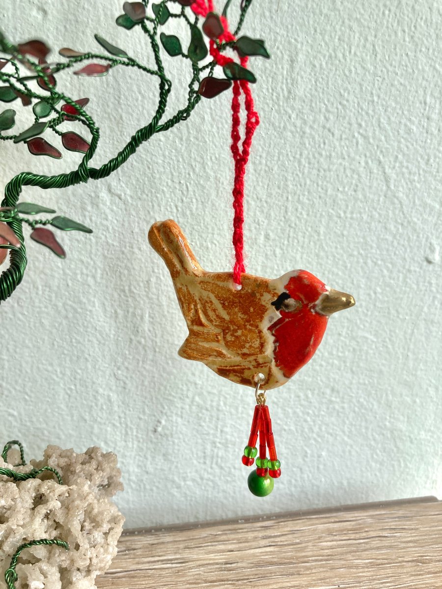 Robin hanging ornament - Folksy