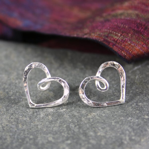 Silver heart stud earrings , infinity hearts - Folksy