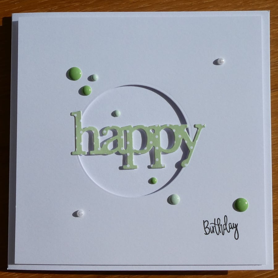 Happy Birthday Card - Green Polka Dots - Folksy