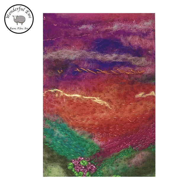 Small landscape sunset wet felt needle felt fib... - Folksy