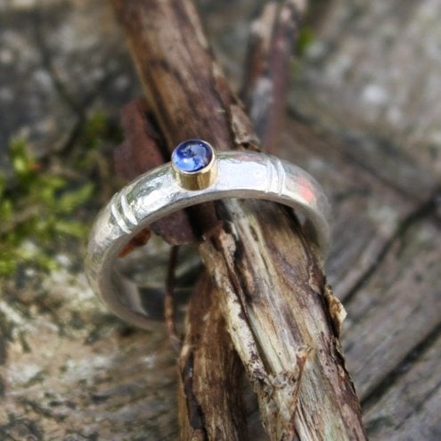 Silver Notched Ring with Sapphire - Folksy