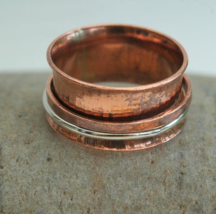 Copper and Sterling Silver Spinning Ring with T... - Folksy