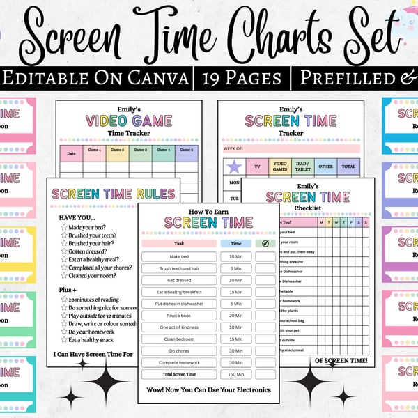 Kids Screen Time Charts Bundle, Kids Behavior C... - Folksy