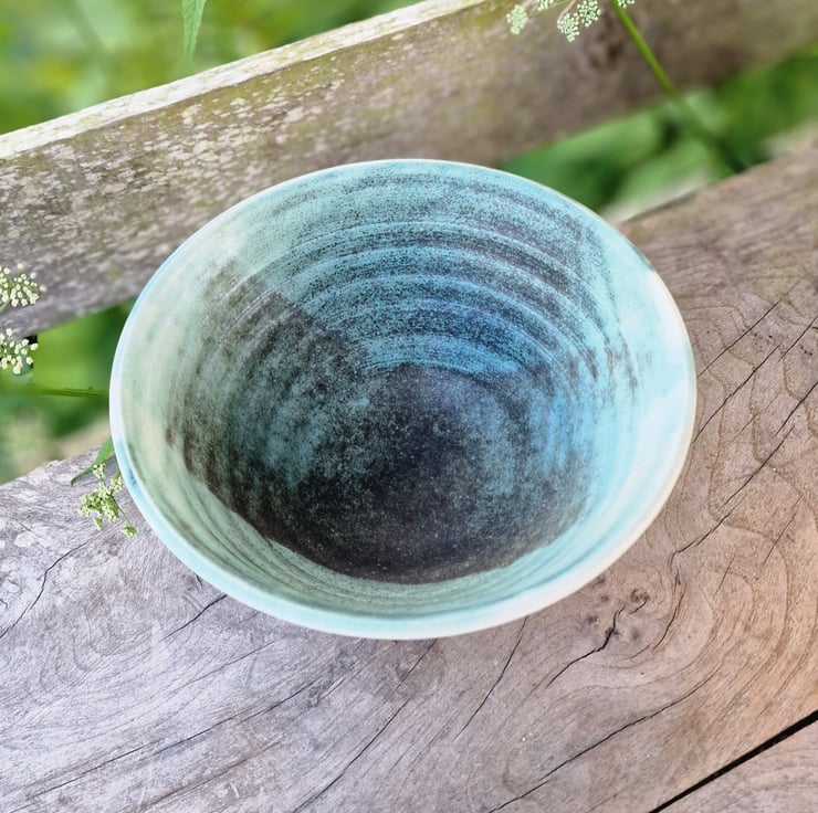 Hand-thrown stoneware bowl in teal glaze - Folksy