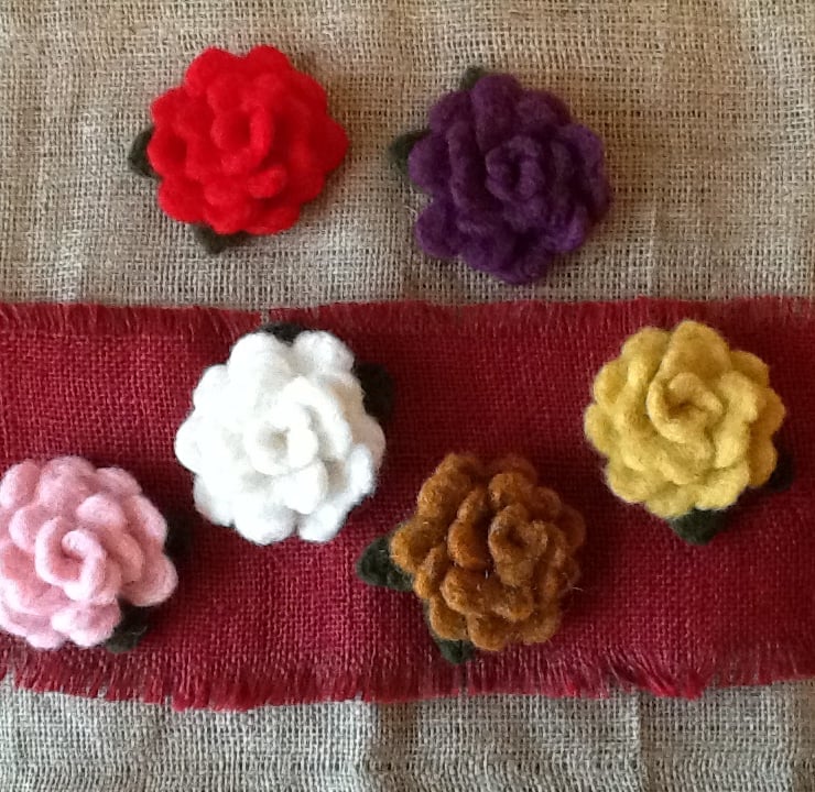 Needle felted rose corsage (gold) - Folksy