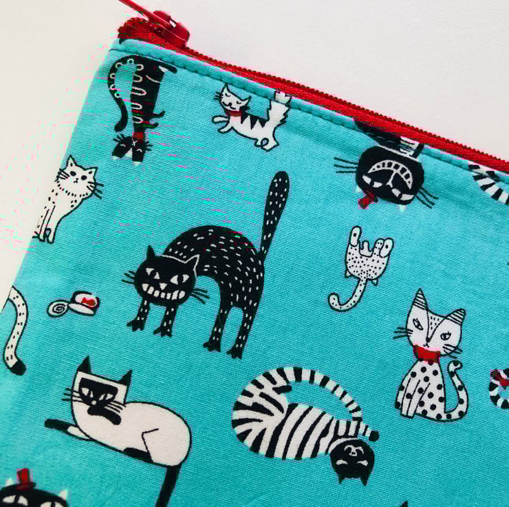 Jade green cat print pouch, fun cat pouch, gift... - Folksy