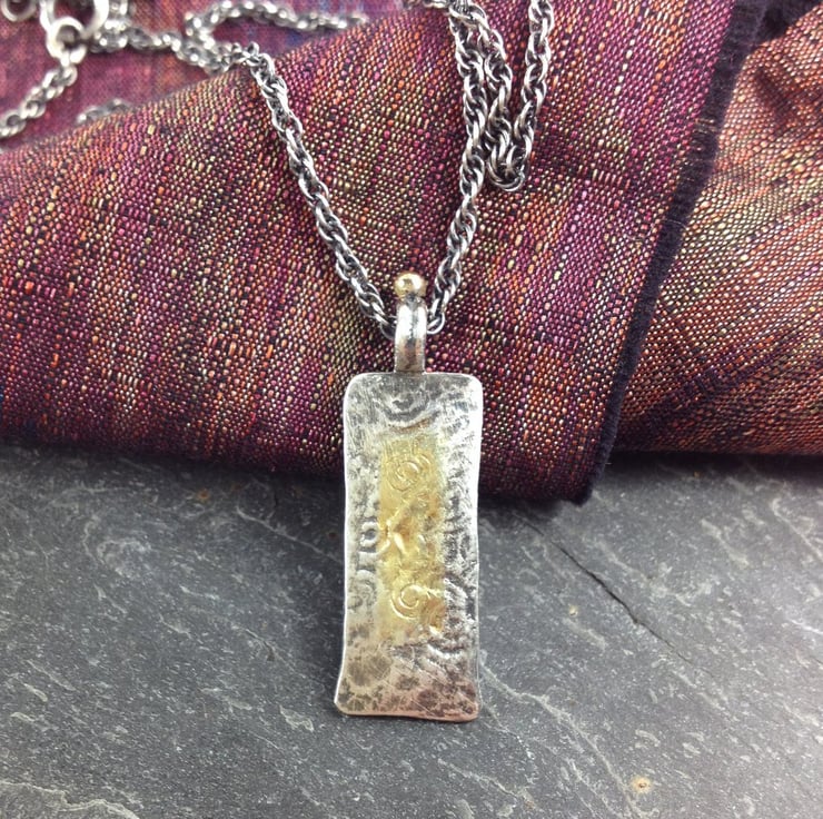 silver and 18ct gold Relic ingot pendant and chain - Folksy