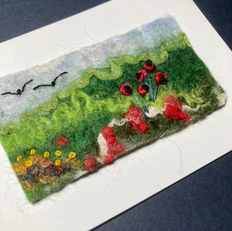 Wet felted mini landscape picture, bunch of pop... - Folksy