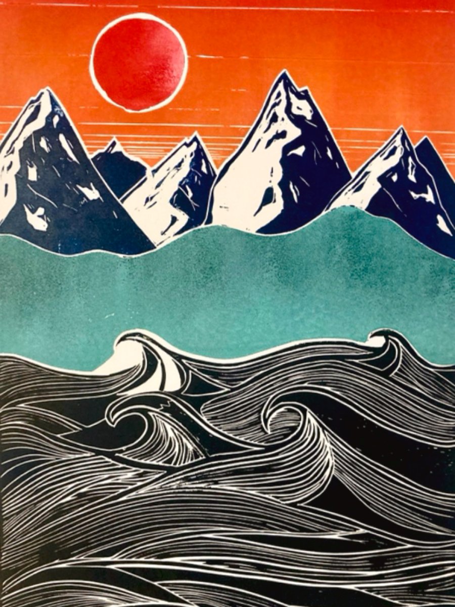 Red Sun A2 Lino Print - Folksy