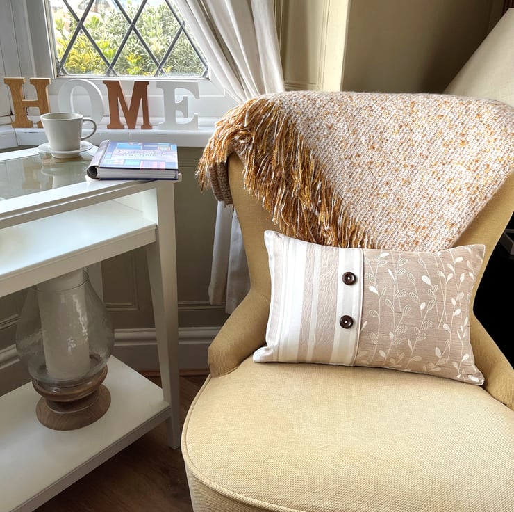 Cream and Beige Rectangular Cushion with Leaves... - Folksy