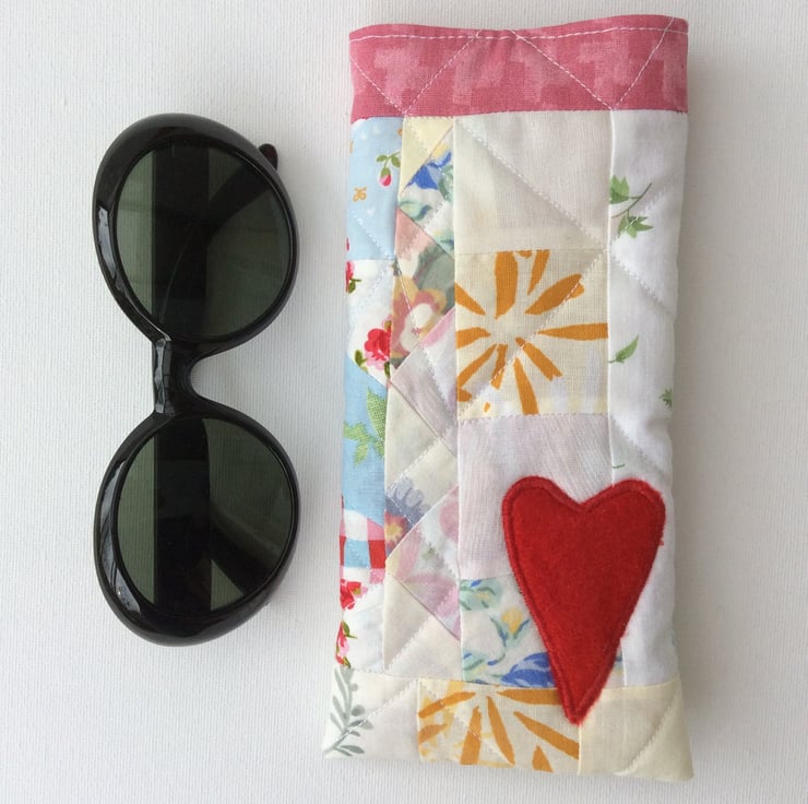 Glasses, sunglasses case, crazy patchwork, heart - Folksy