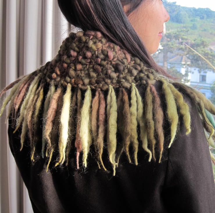 Mossy wool fringed scarf - Folksy