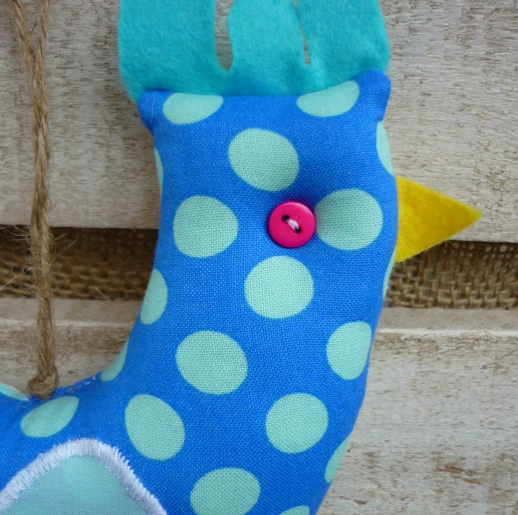 Handmade Hanging Chicken Bright Blue with Aqua ... - Folksy