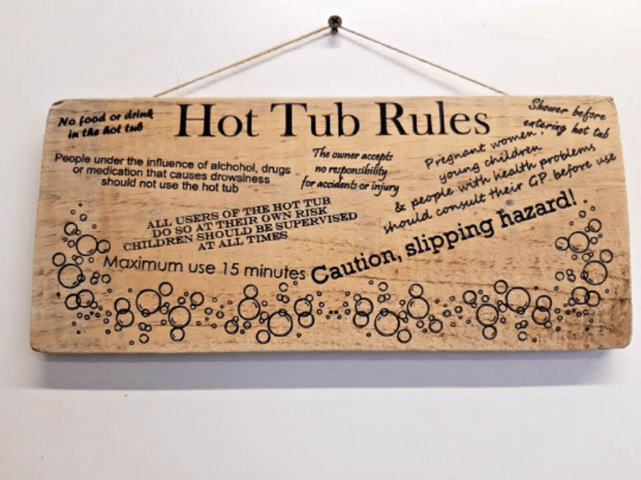 Large Laser Engraved Hot Tub Rules Sign Wooden ... - Folksy