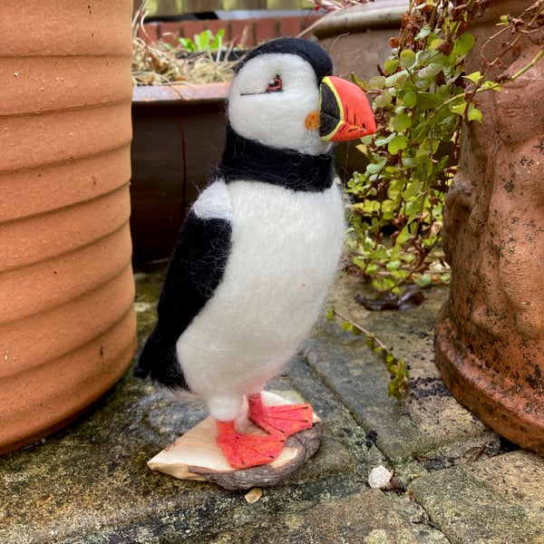 Needle felted Puffin, woollen sculpture, model - Folksy