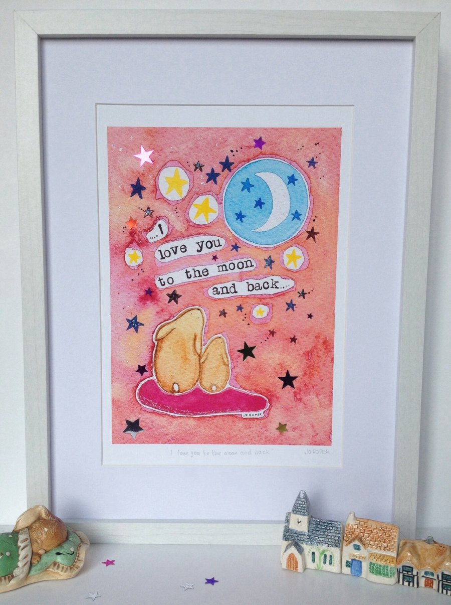 Pink embellished A4 Archival Print by Jo Roper ... - Folksy