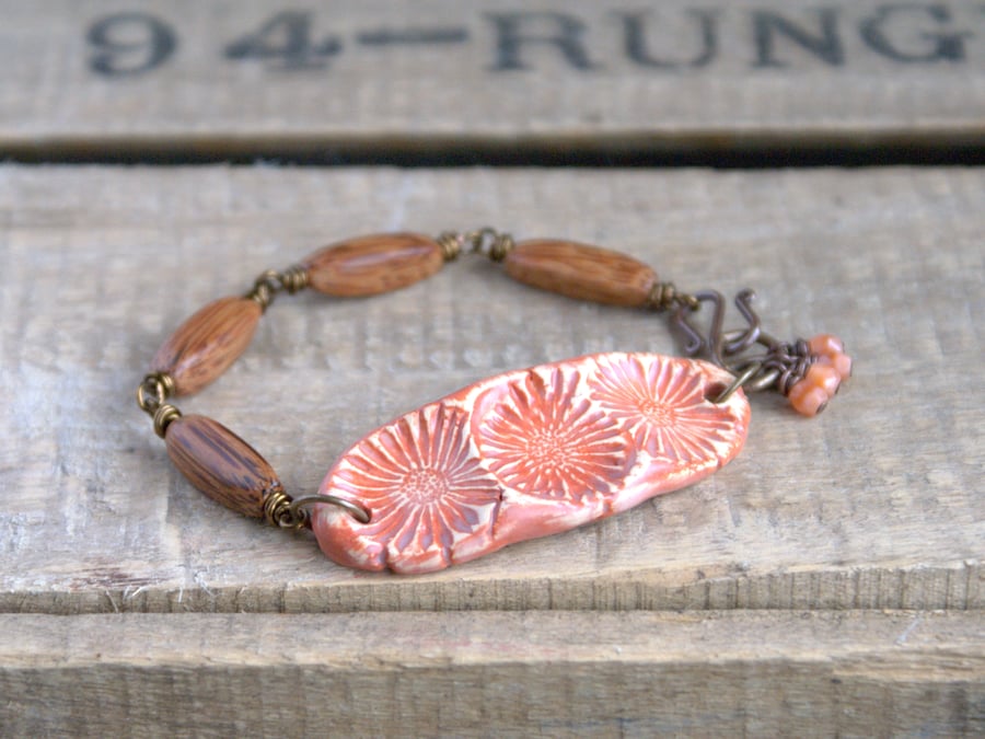 Rustic Ceramic & Wooden Bracelet - Folksy