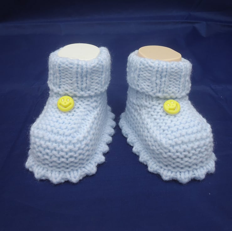 Cute Baby Booties, Hand Knit Baby Booties in Blue - Folksy