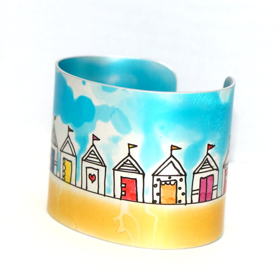 Bright beach huts cuff - Folksy