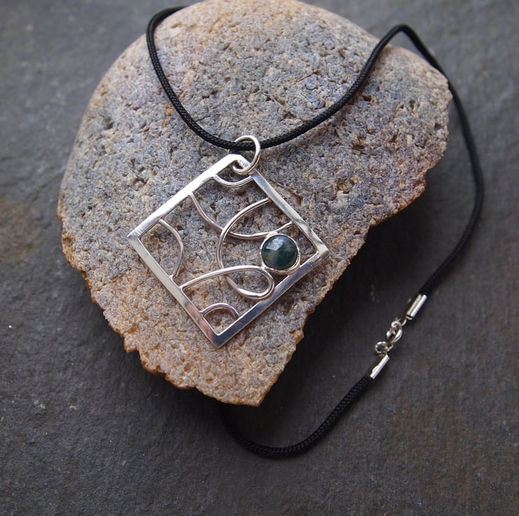 Sterling Silver Necklace - square & swirls... - Folksy