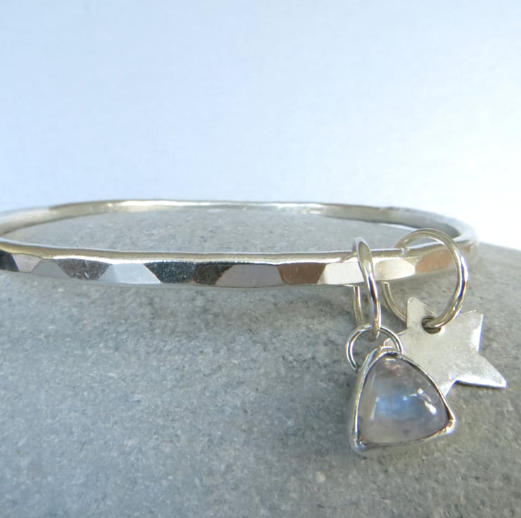 Sterling Silver Bangle with Moonstone, Moon and... - Folksy