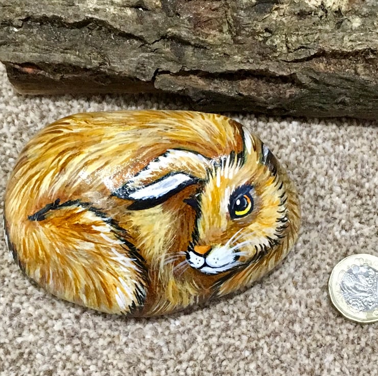 Hand painted pebble rabbit rock art pet stone p... - Folksy