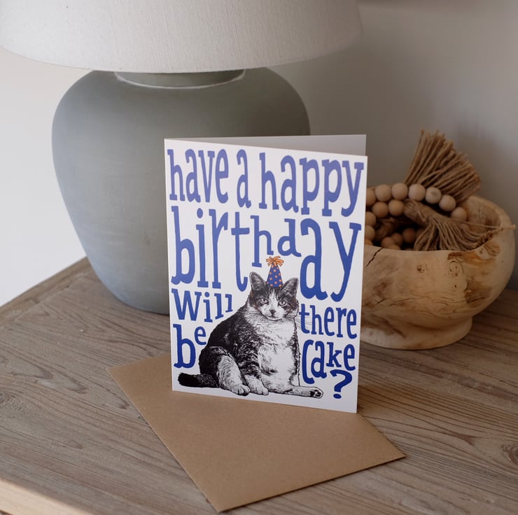 Illustrated Fat Cat Birthday Card (A5) - Folksy