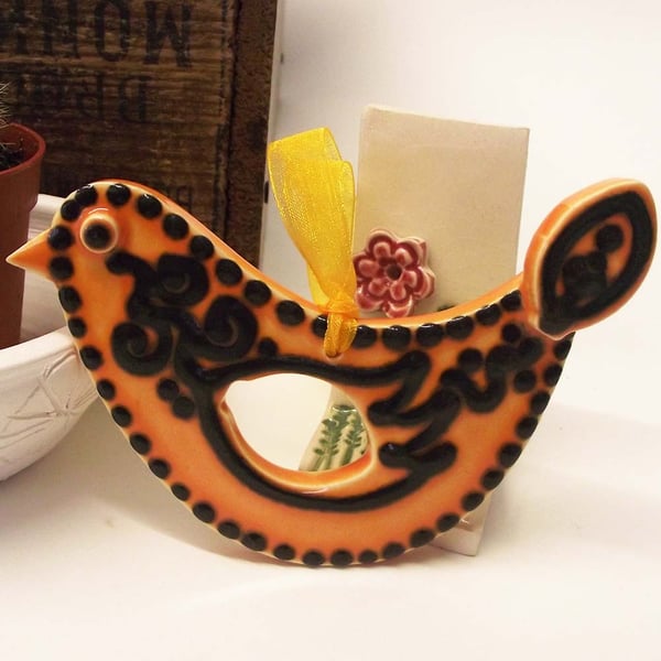 ceramic folk art bird decoration Pottery - Folksy