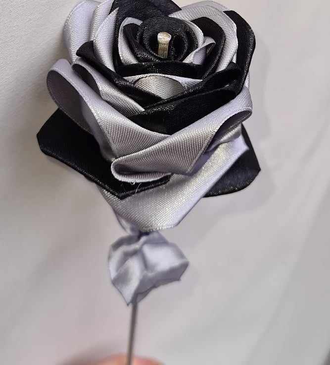 Gorgeous Handmade Black and Silver Ribbon Rose-... - Folksy
