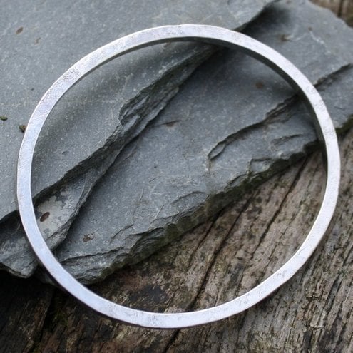 Solid silver oval bangle - Folksy