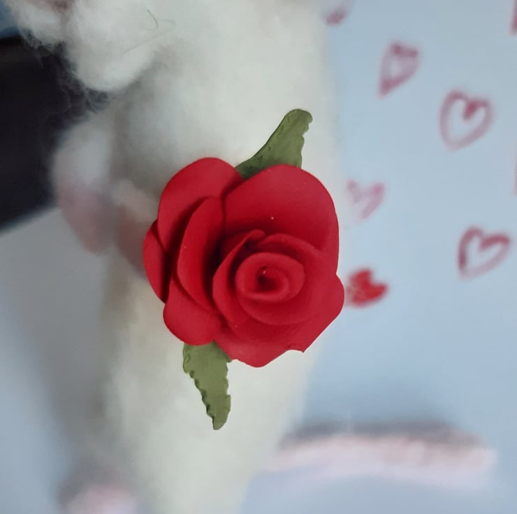 Mouse with rose, Needle felted white mouse, Val... - Folksy