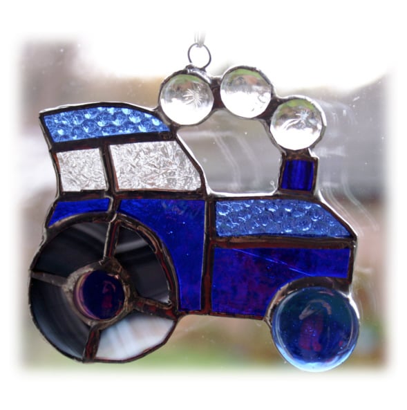 Tractor Suncatcher Blue Stained Glass Handmade ... - Folksy