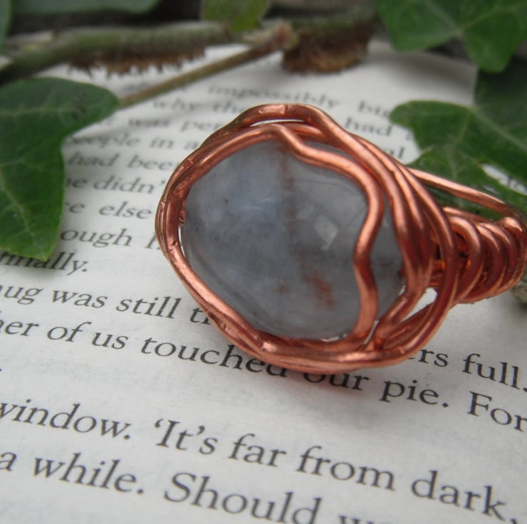 Blue Lace Agate Wire Wrap Ring O - Folksy
